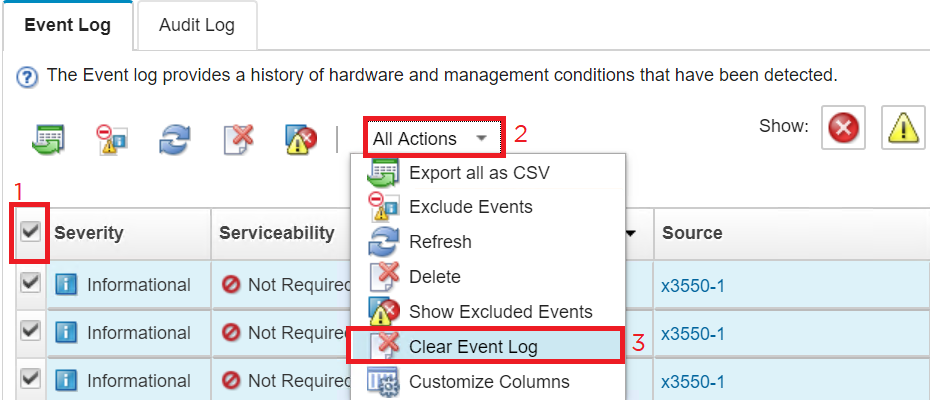How to clear warning in alert list in XClarity Administrator-English ...
